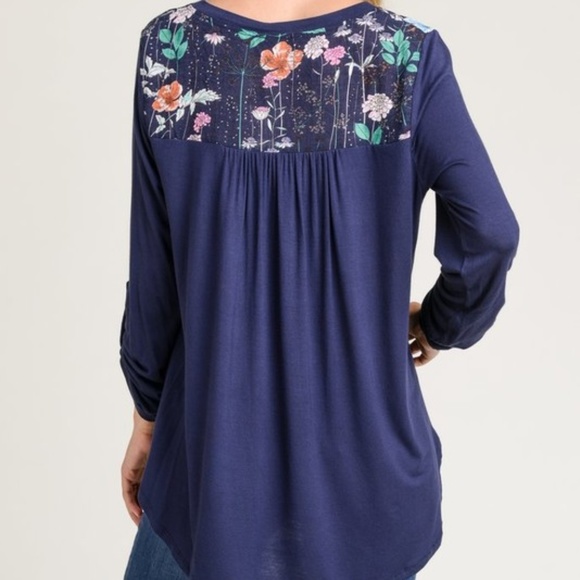JODIFL | Tops | Nwt Jodifl Tunic Blouse Navy Floral Yoke Small | Poshmark